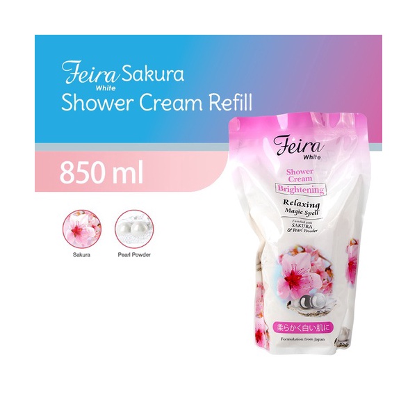 FEIRA White SAKURA Shower Cream Pouch REFILL 850mL | Indonesia Distribution Hub